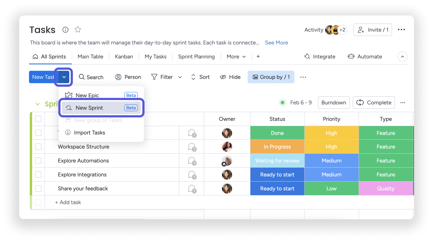 Sprint management with monday dev – Support