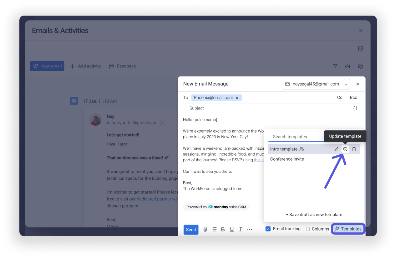 Emails & Activities: create templates – Support