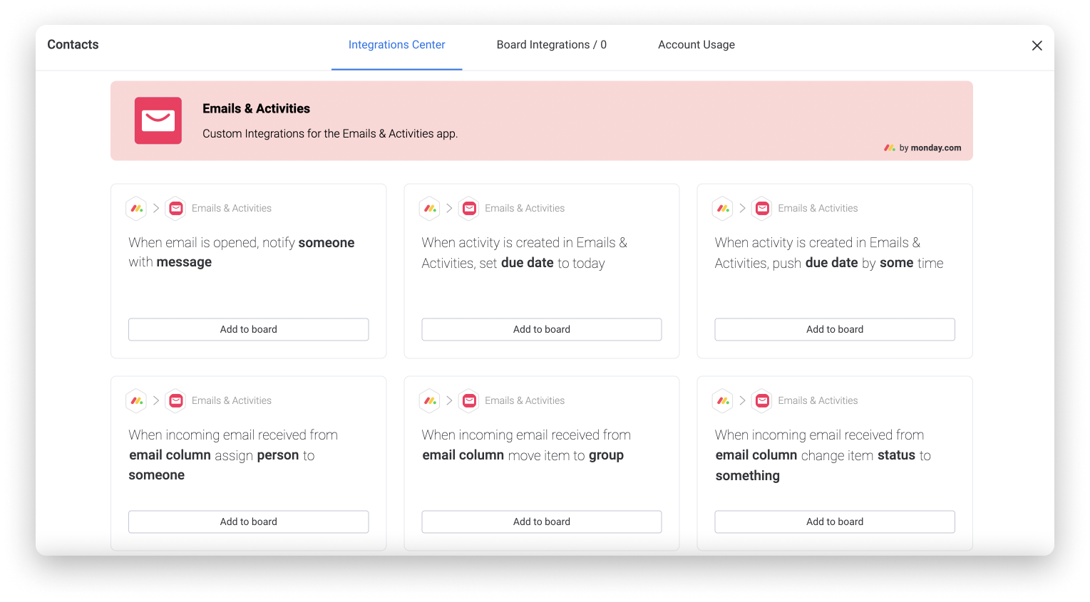 Emails & Activities: settings – Support