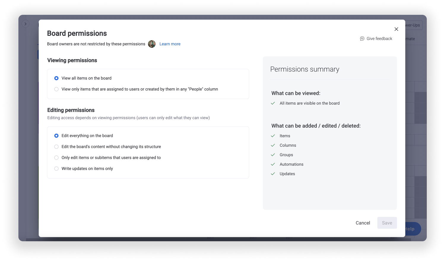 Board permissions – Support