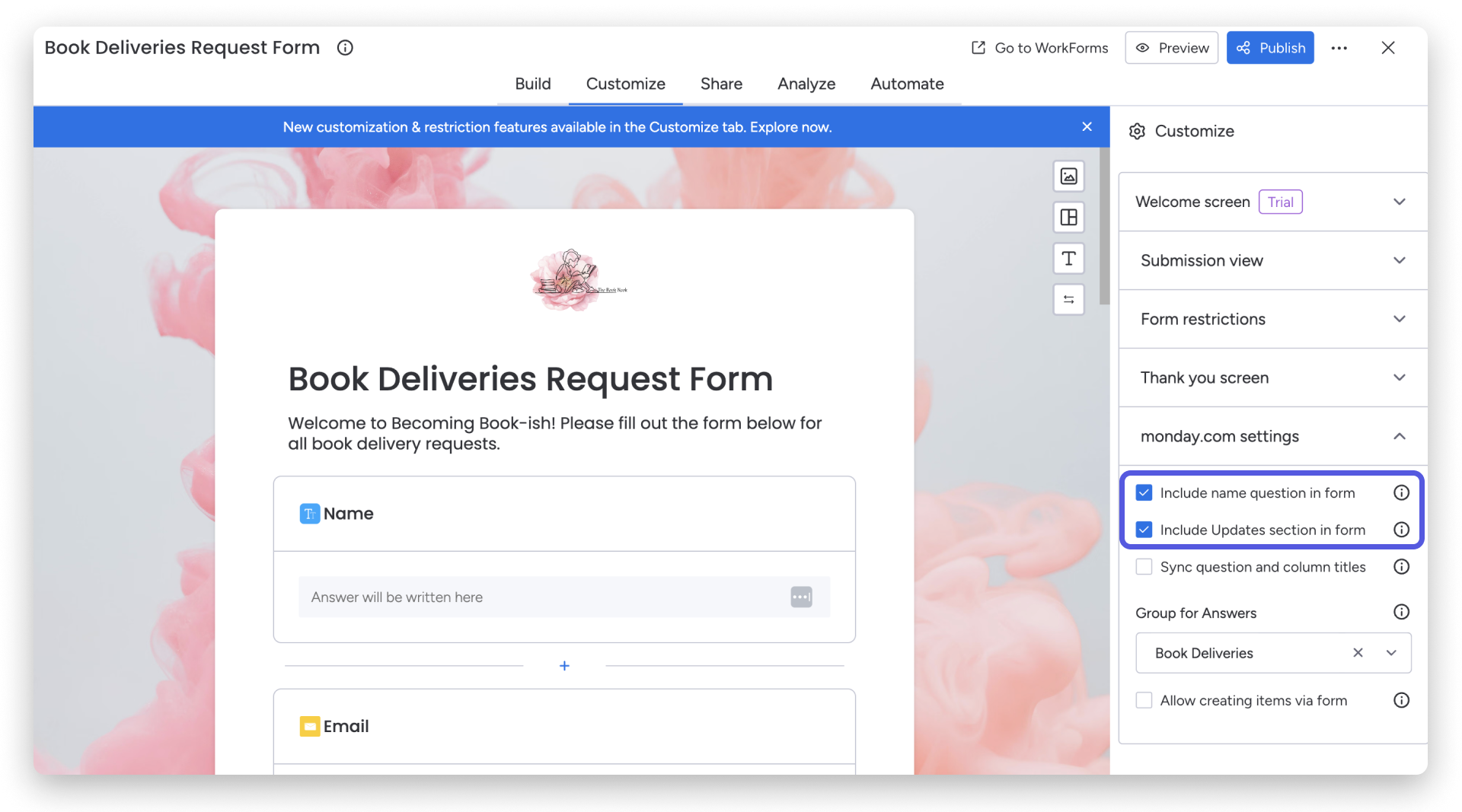 WorkForms settings and permissions – Support