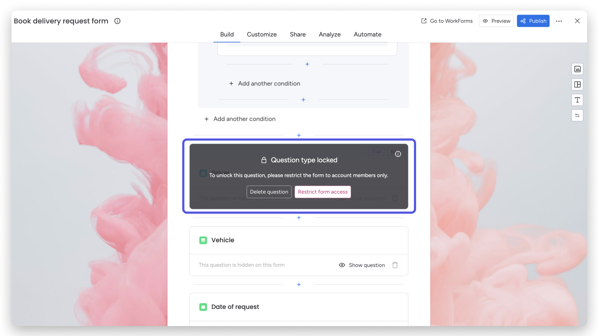 WorkForms settings and permissions – Support