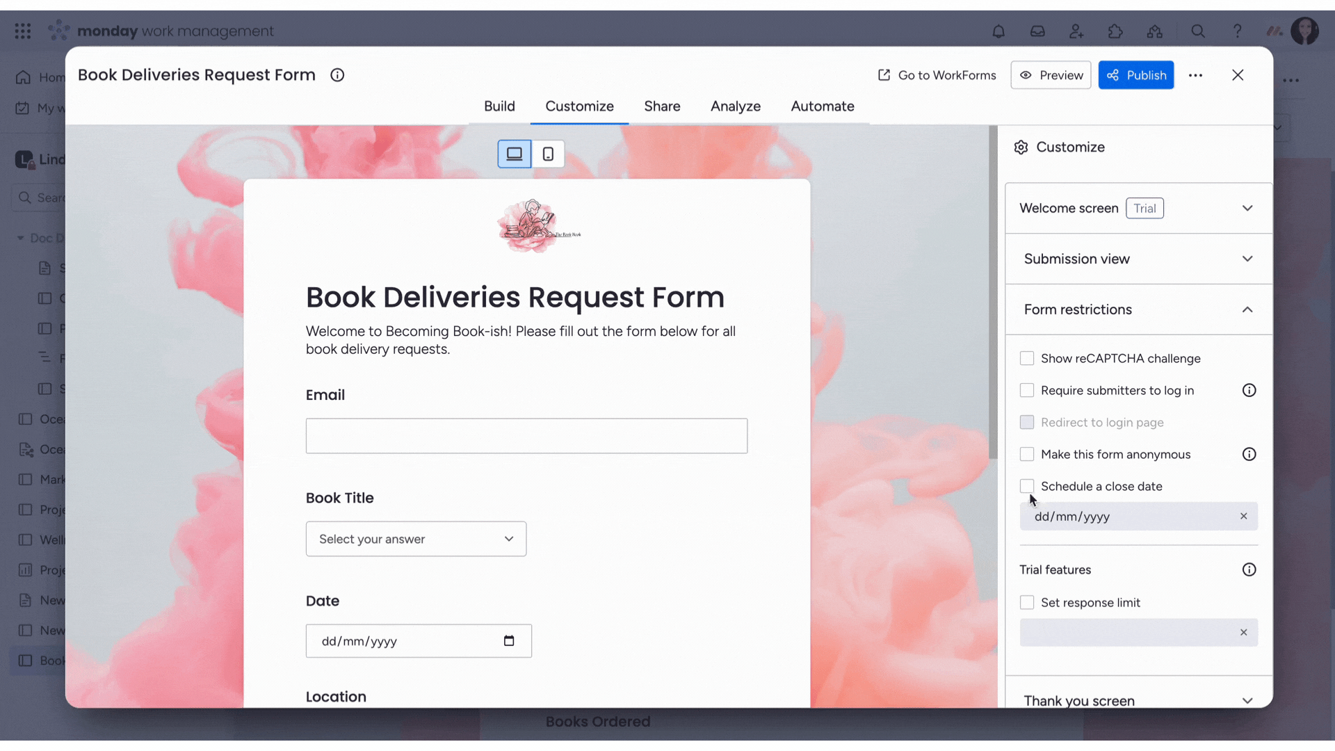 WorkForms settings and permissions – Support
