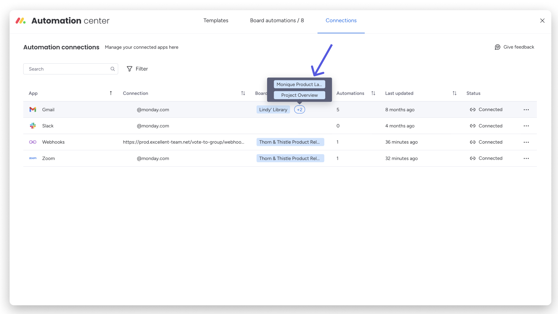 monday.com Integrations connection management – Support