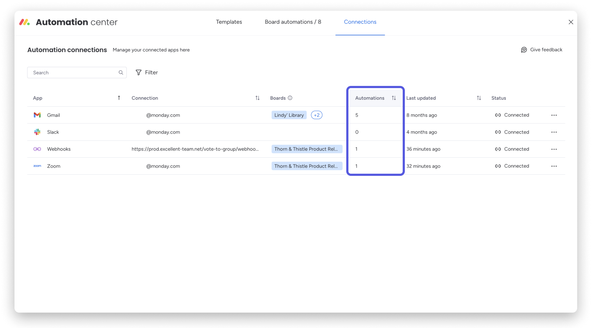 monday.com Integrations connection management – Support