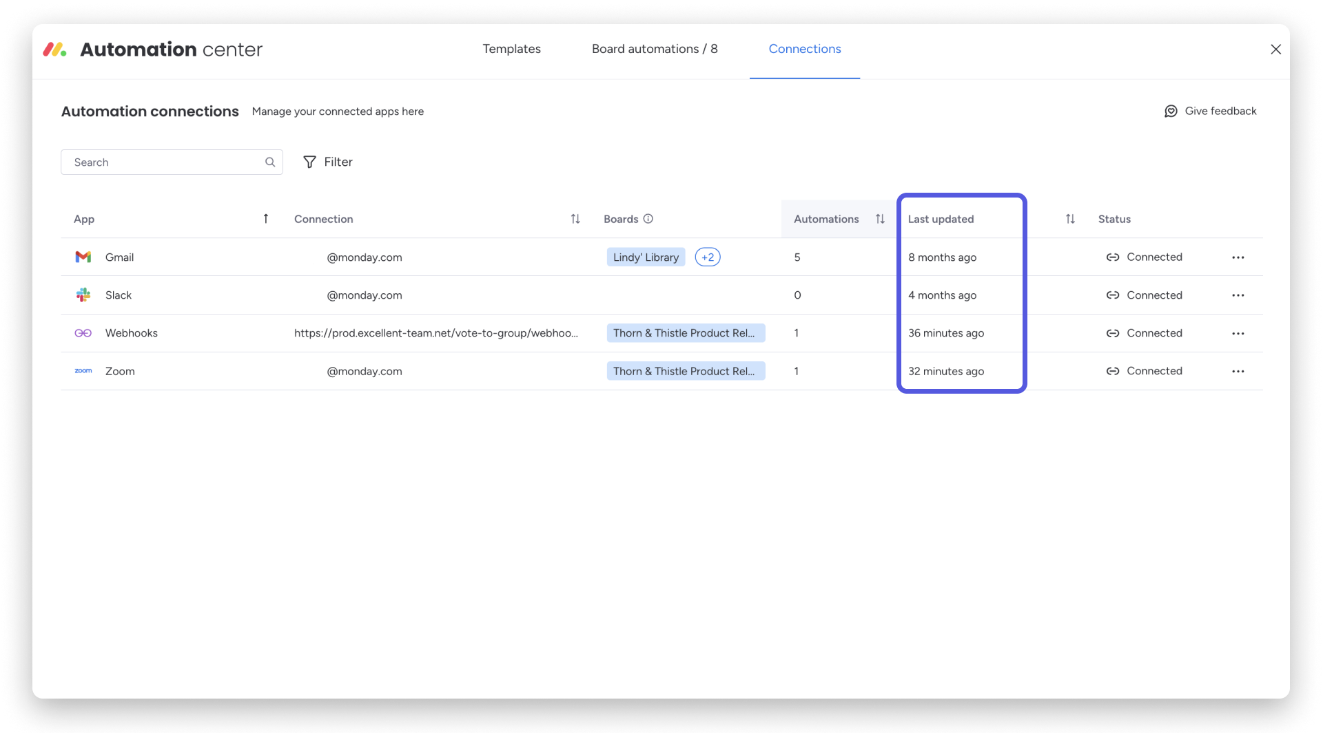 monday.com Integrations connection management – Support