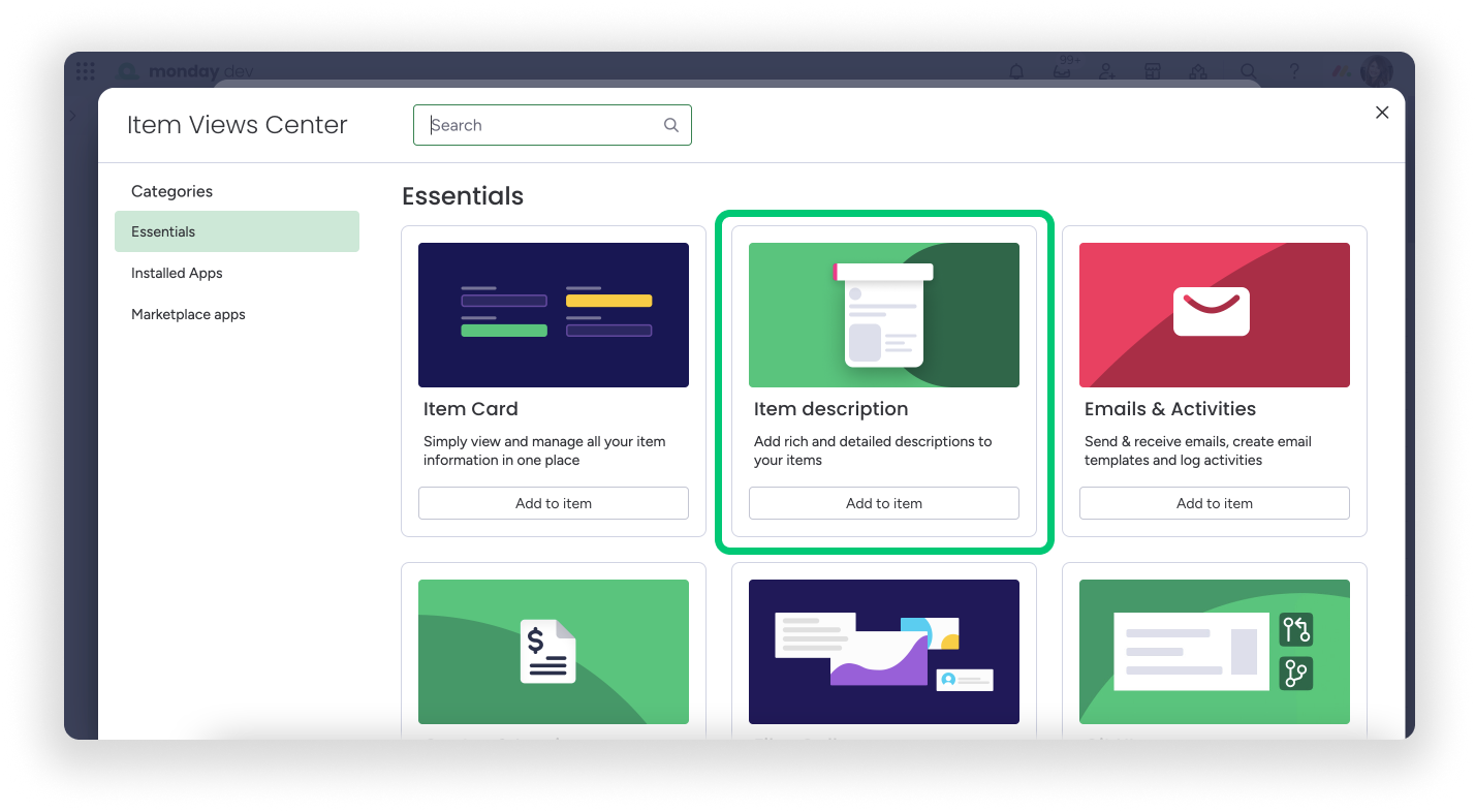 The Item Description – Support