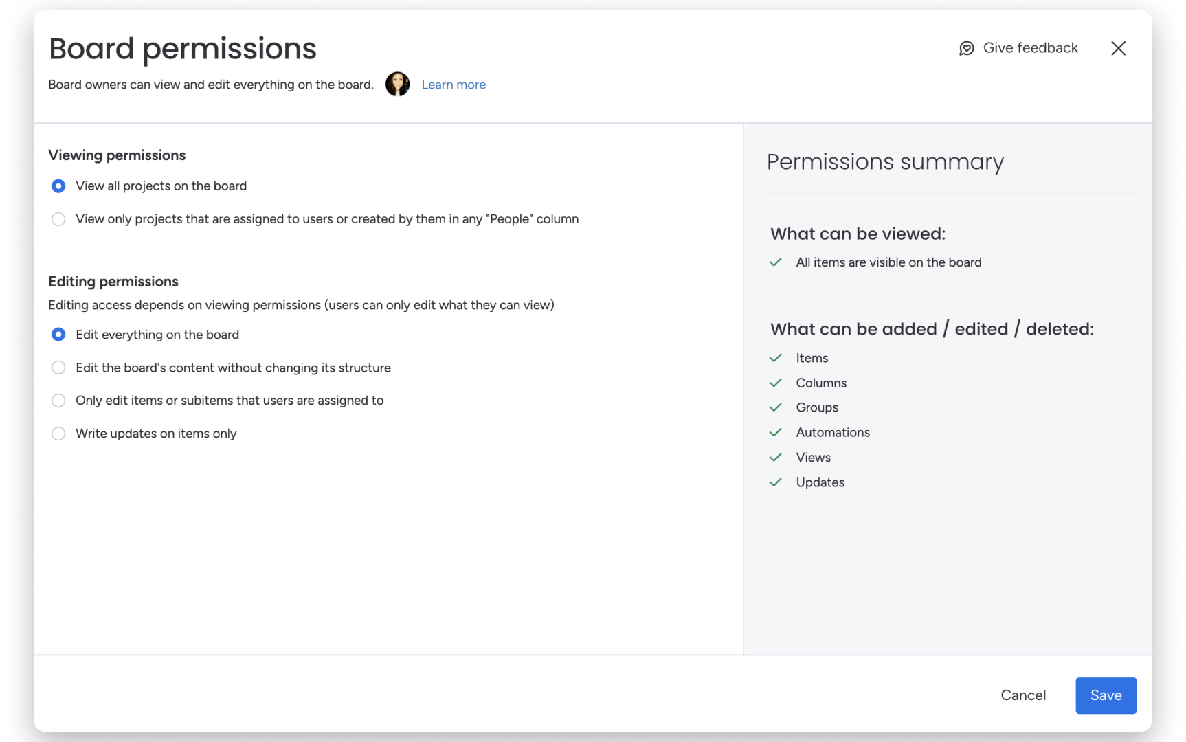 Board permissions – Support