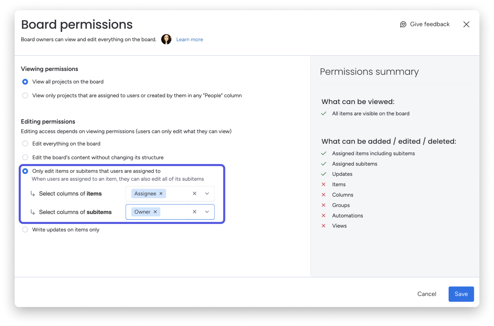 Board permissions – Support