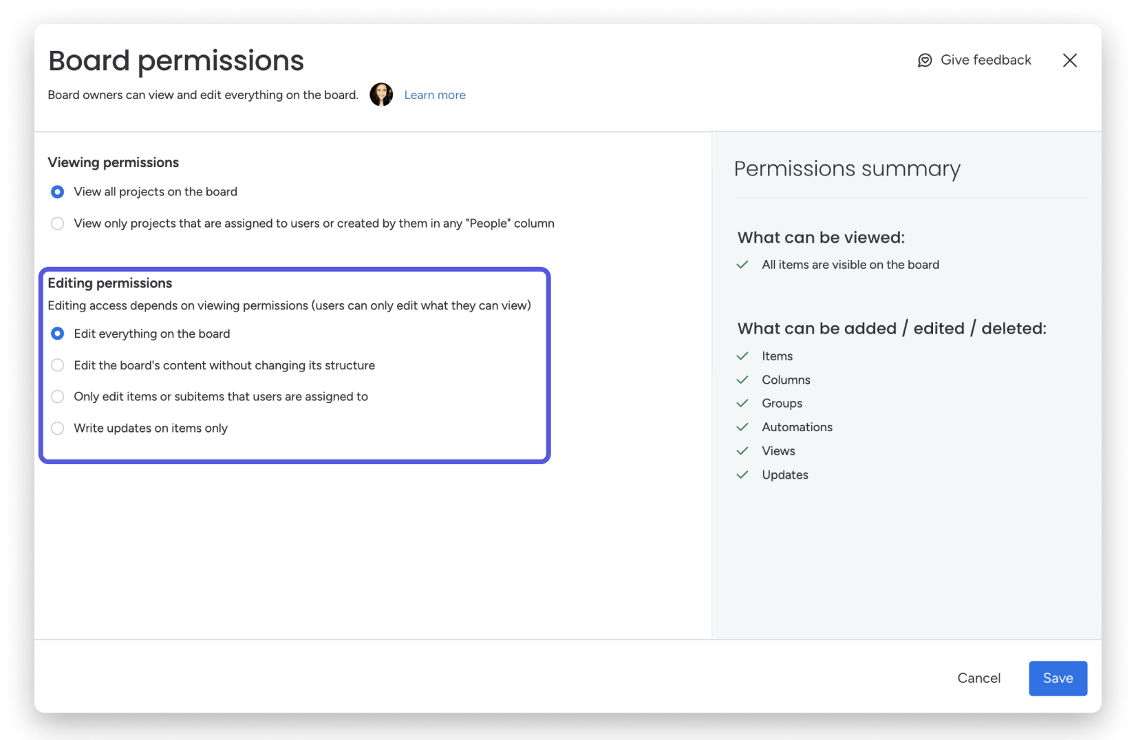 Board permissions – Support