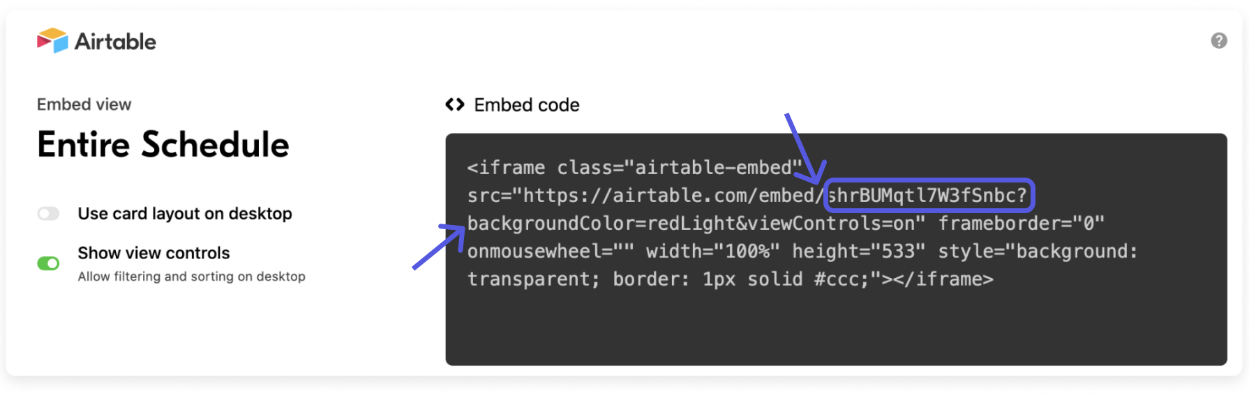 Embedded Airtable View & Widget – Support