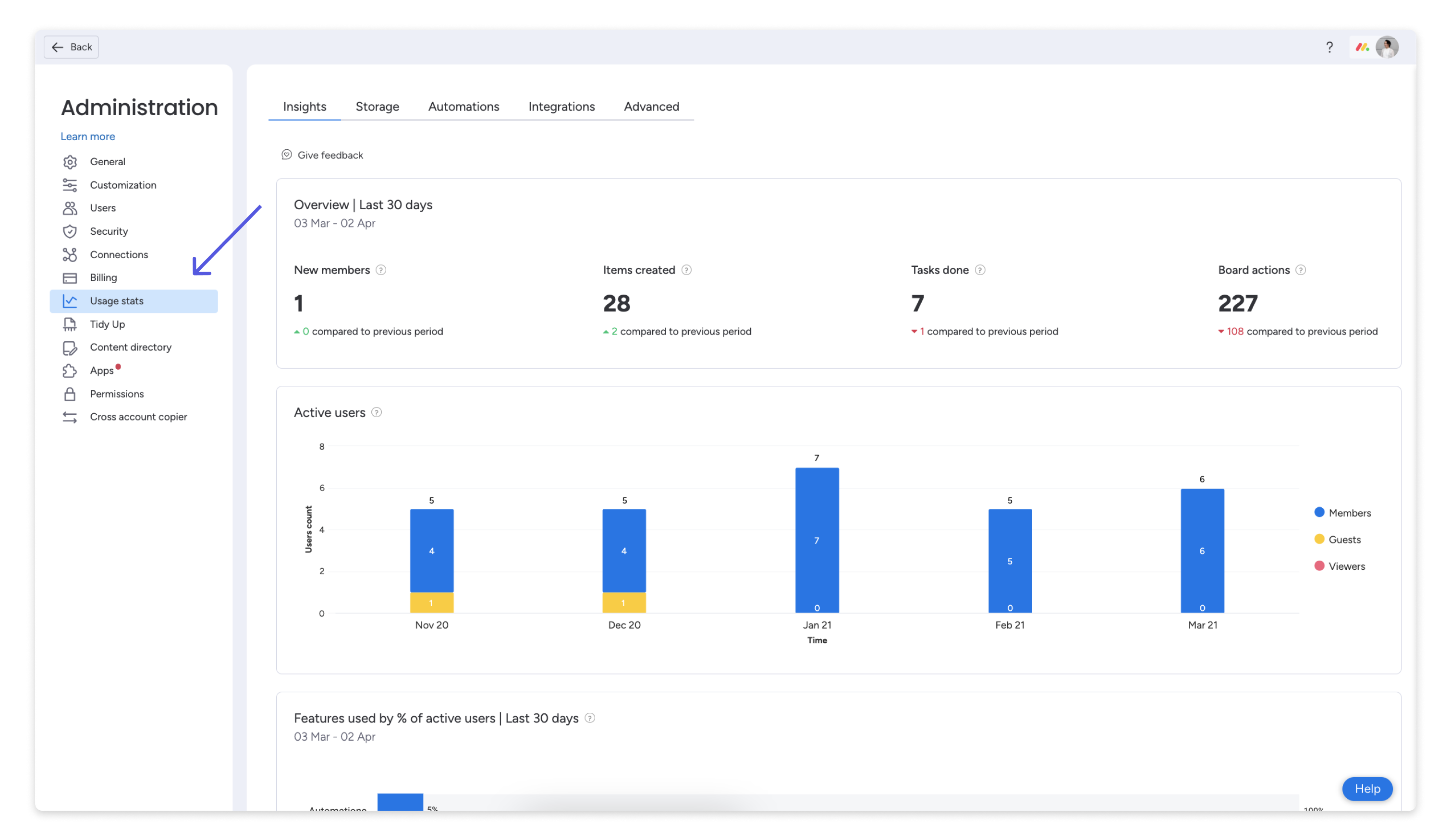 The Account usage page – Support