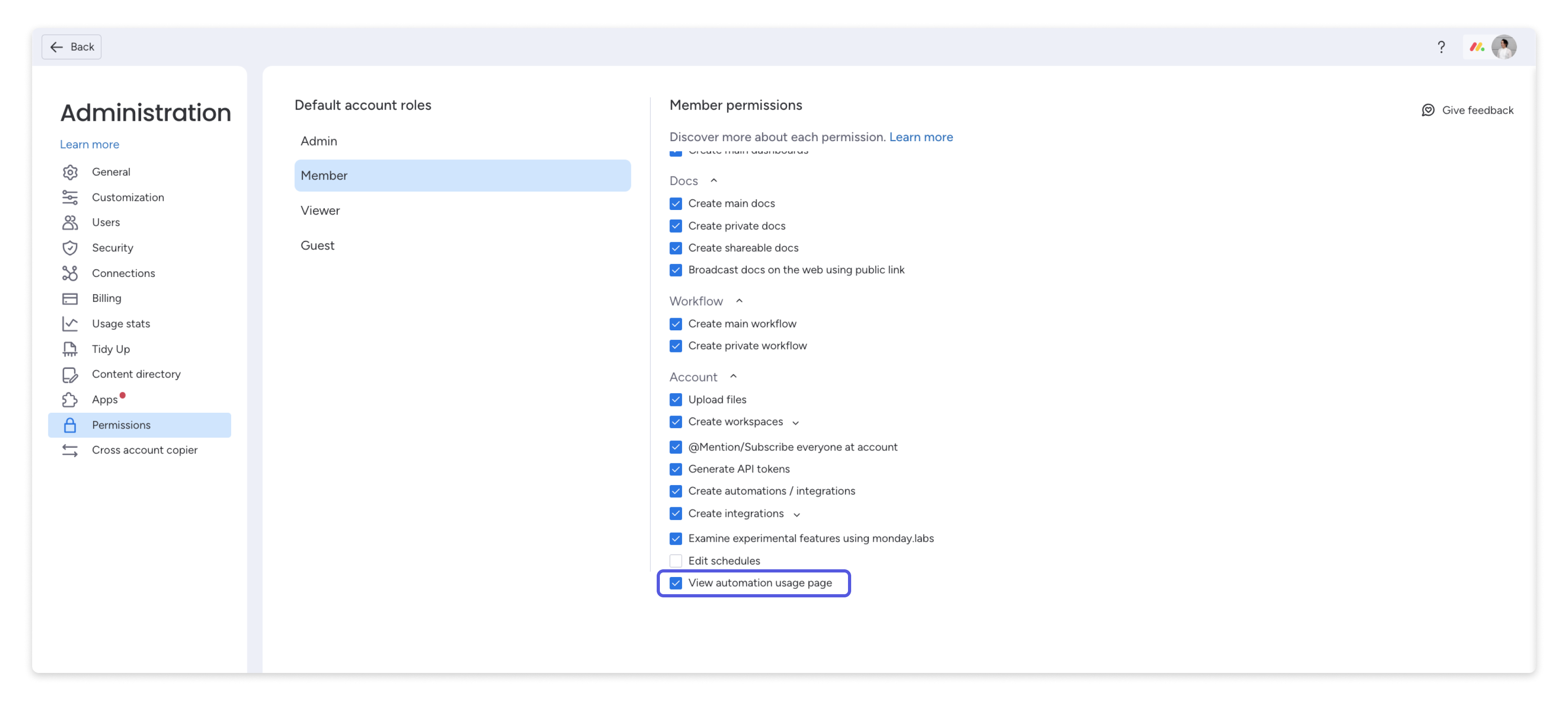 The Account usage page – Support