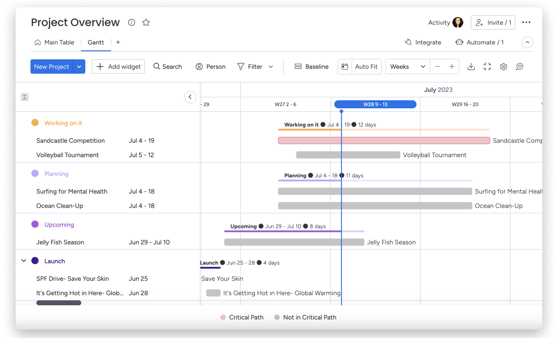 The Gantt Chart View and Widget – Support