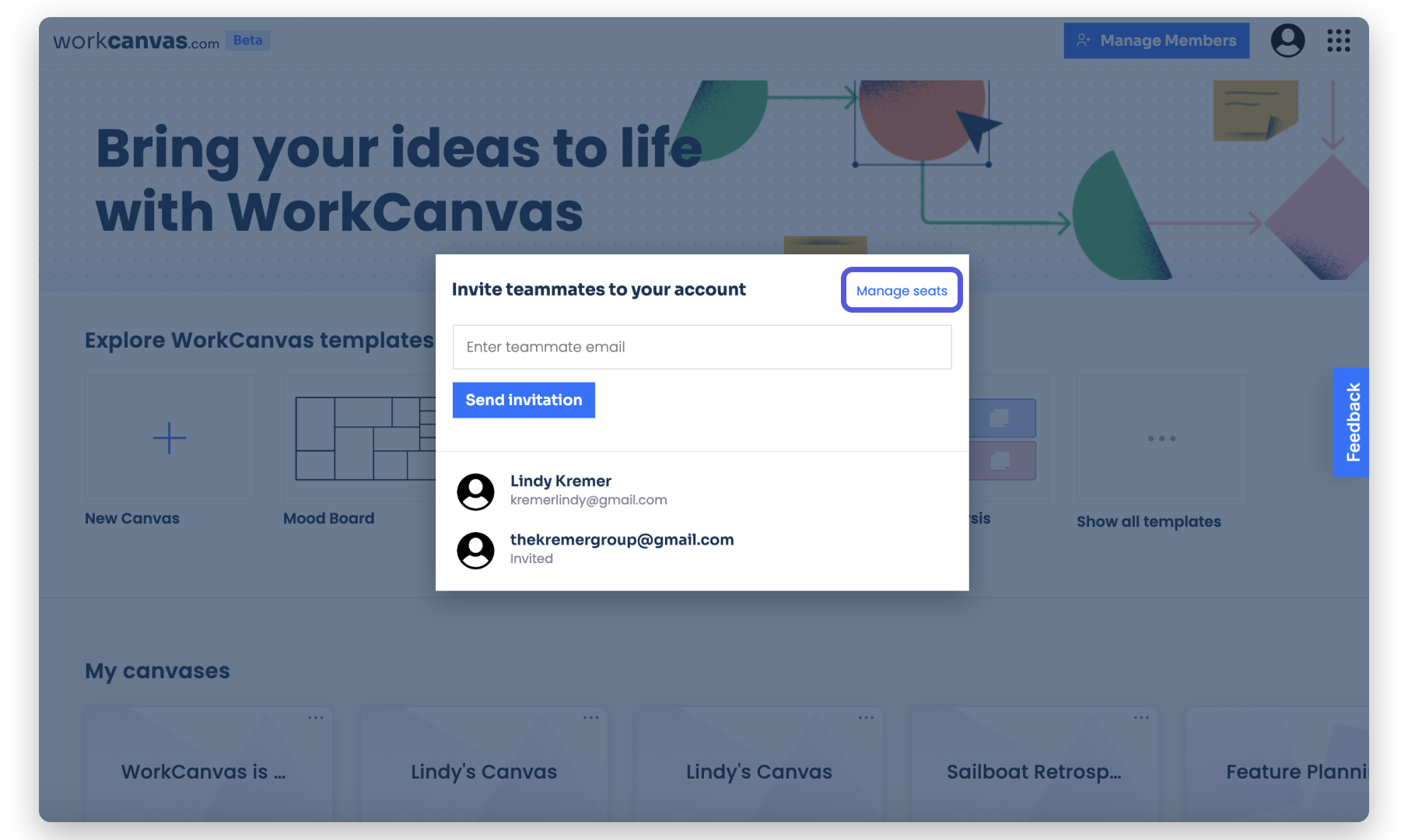 WorkCanvas user management – Support