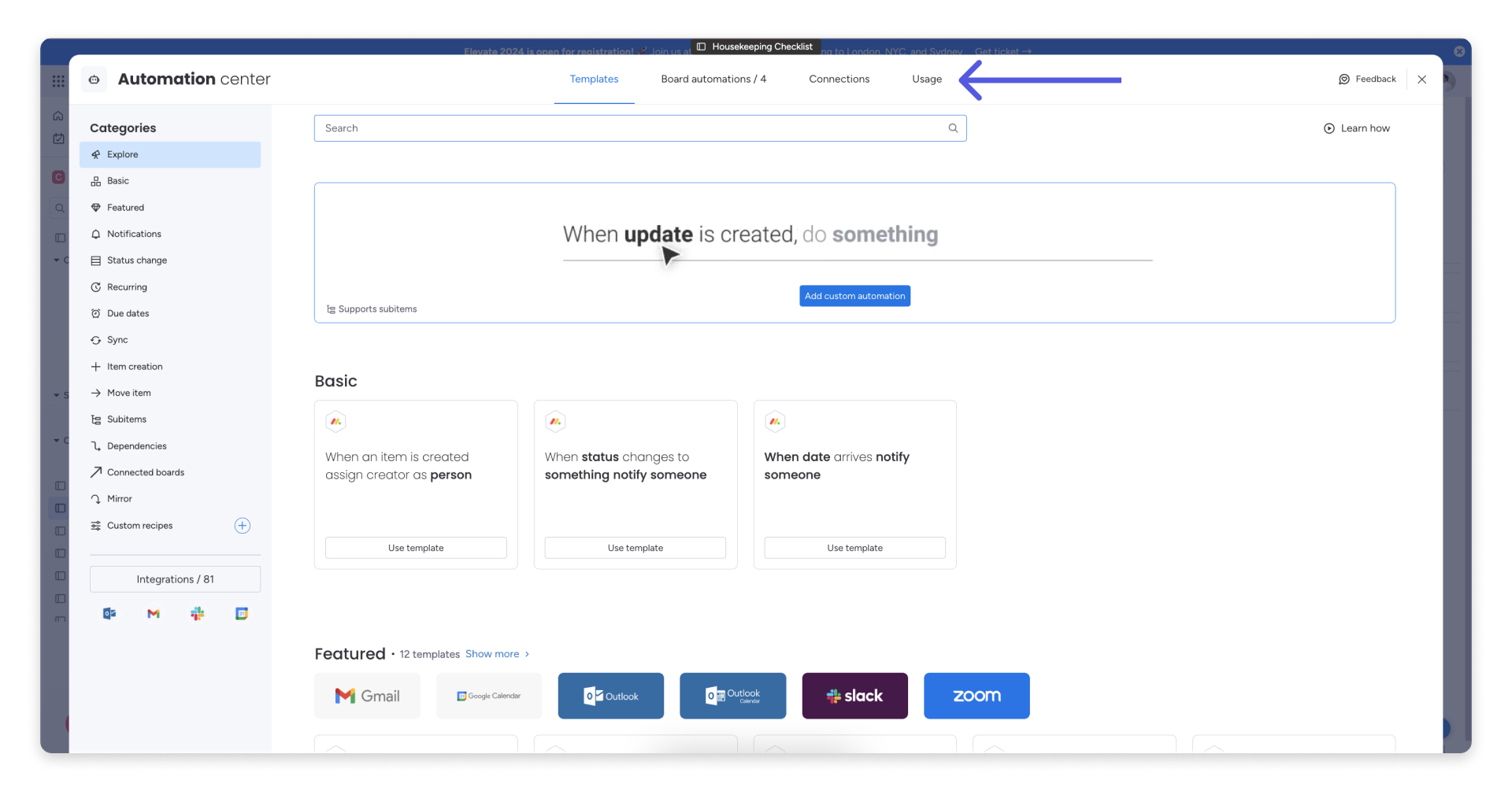 The Account usage page – Support