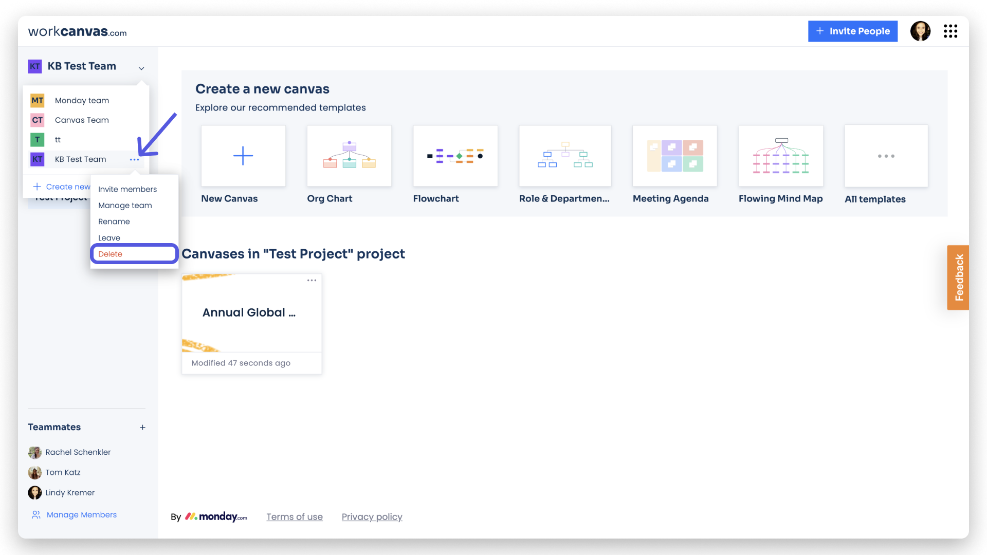 Team collaboration with WorkCanvas – Support