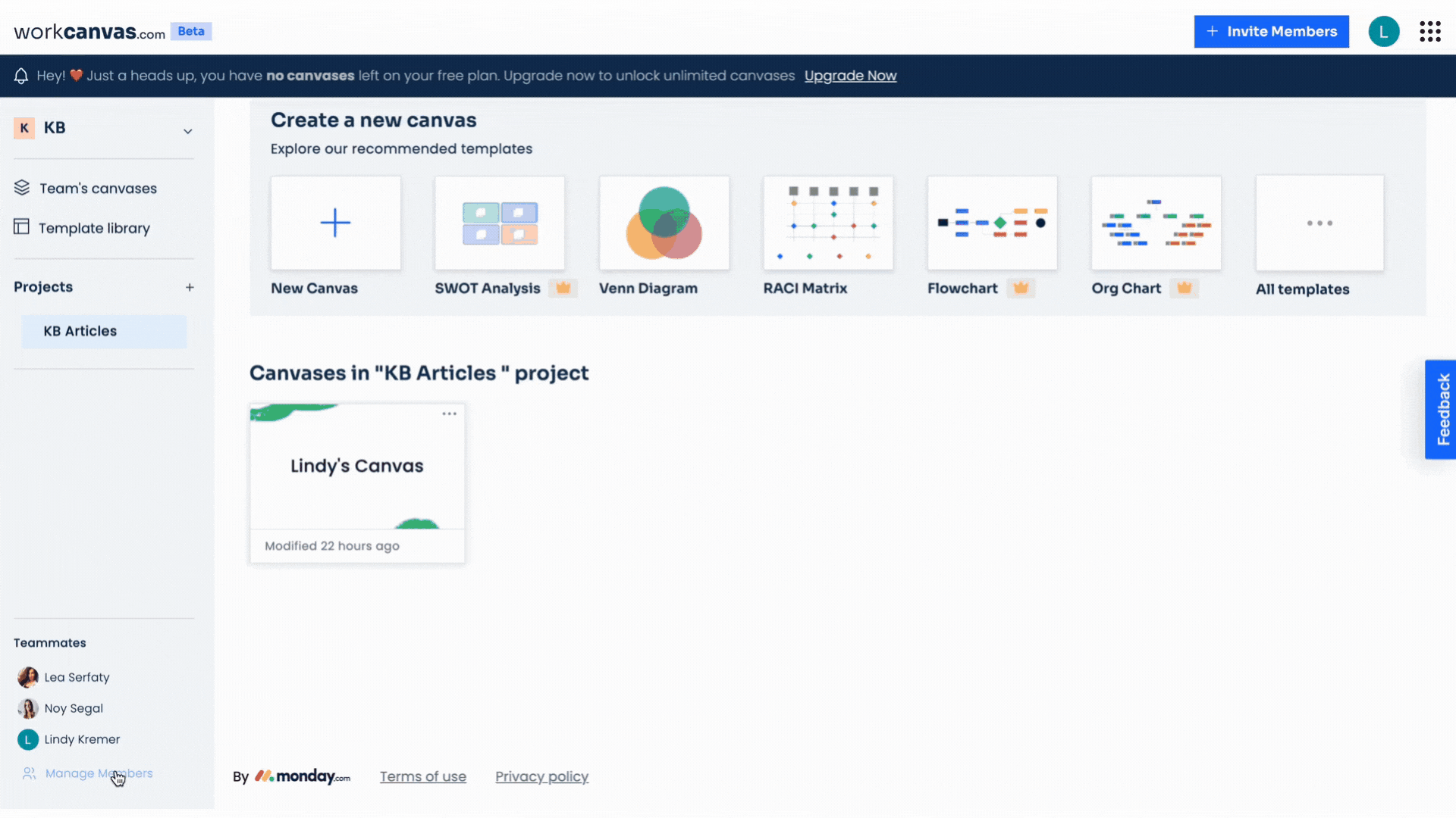 WorkCanvas member permissions – Support