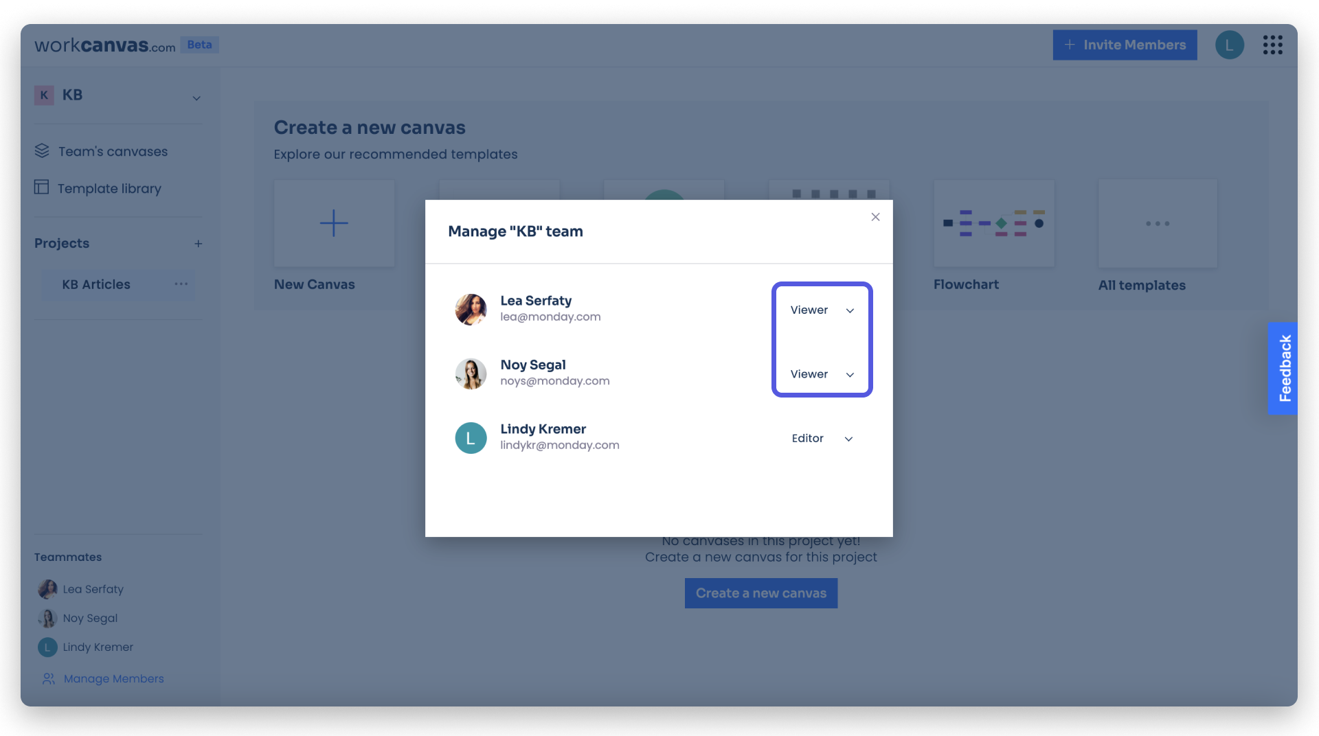 WorkCanvas member permissions – Support