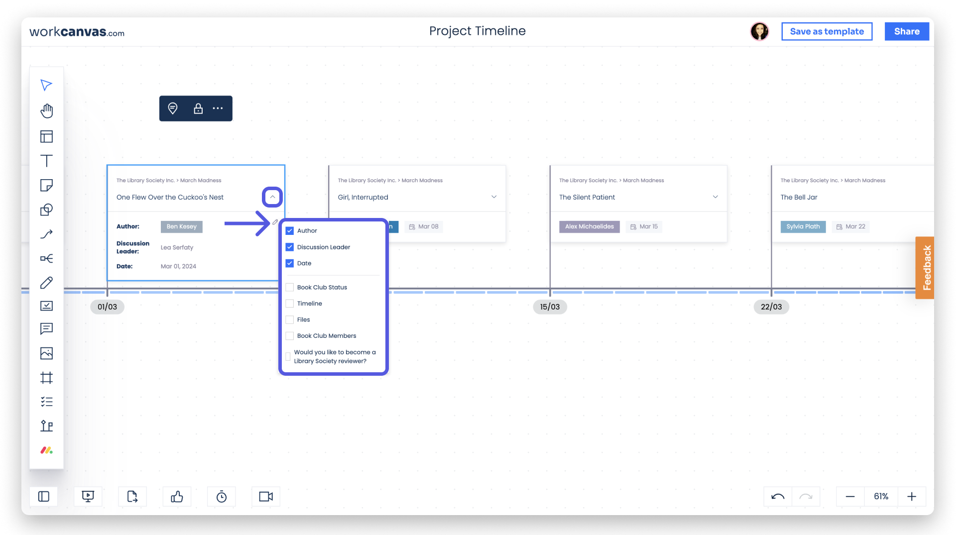 WorkCanvas Timeline template – Support