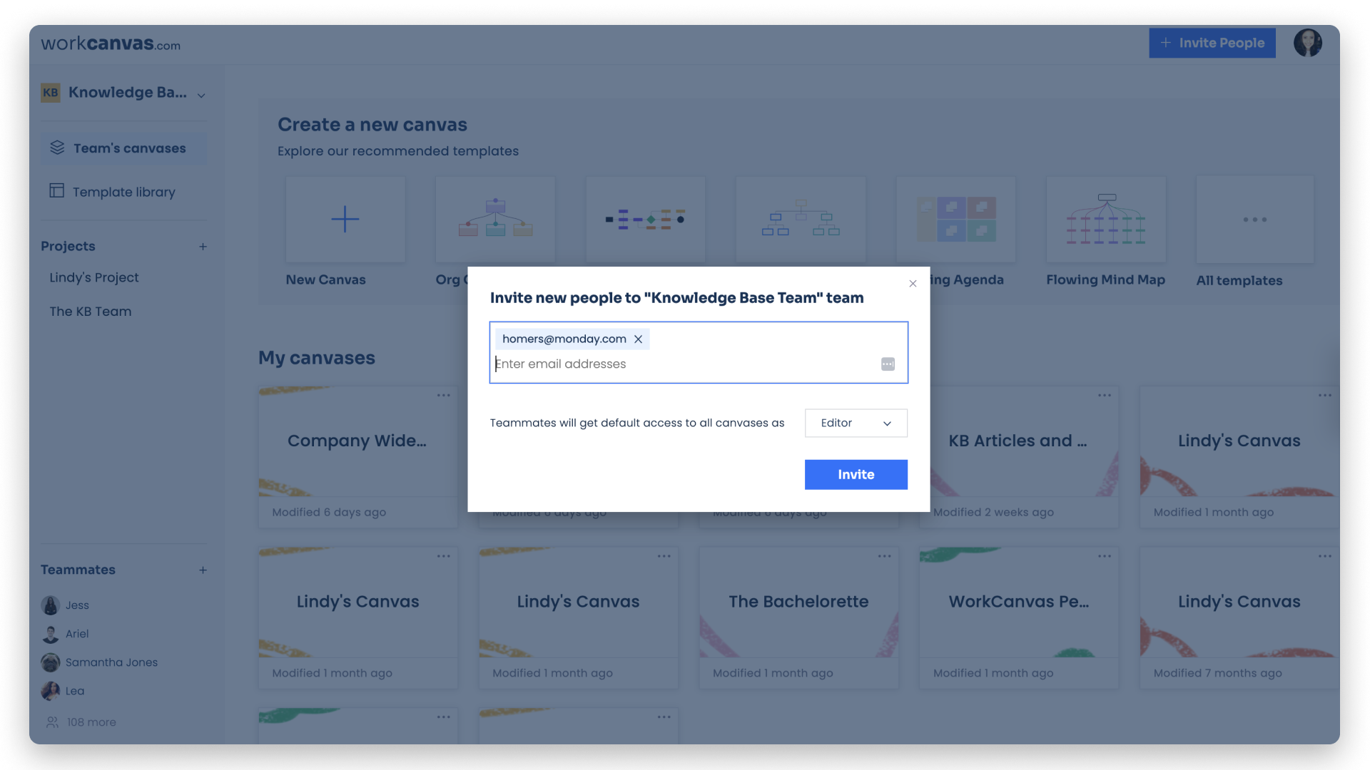 WorkCanvas user management – Support