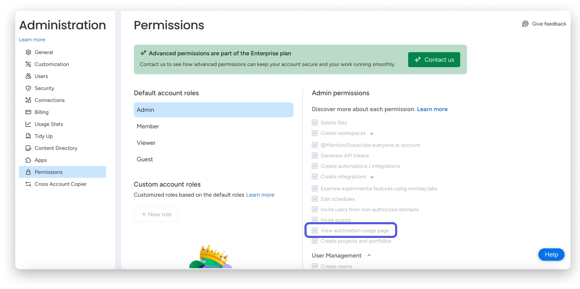 The Account usage page – Support