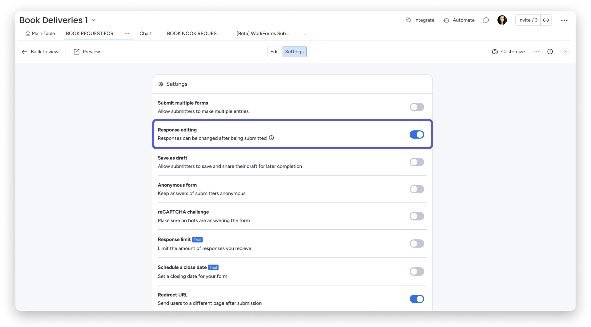 WorkForms settings and permissions – Support
