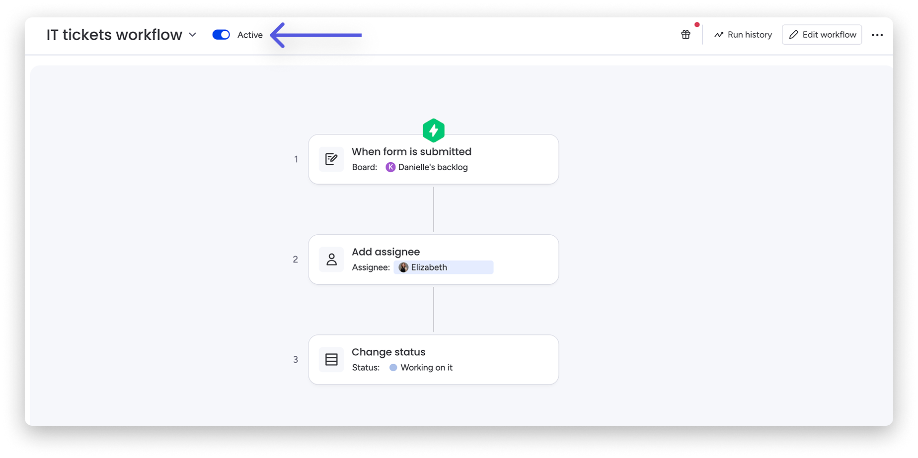 monday workflows: active workflows and actions – Support