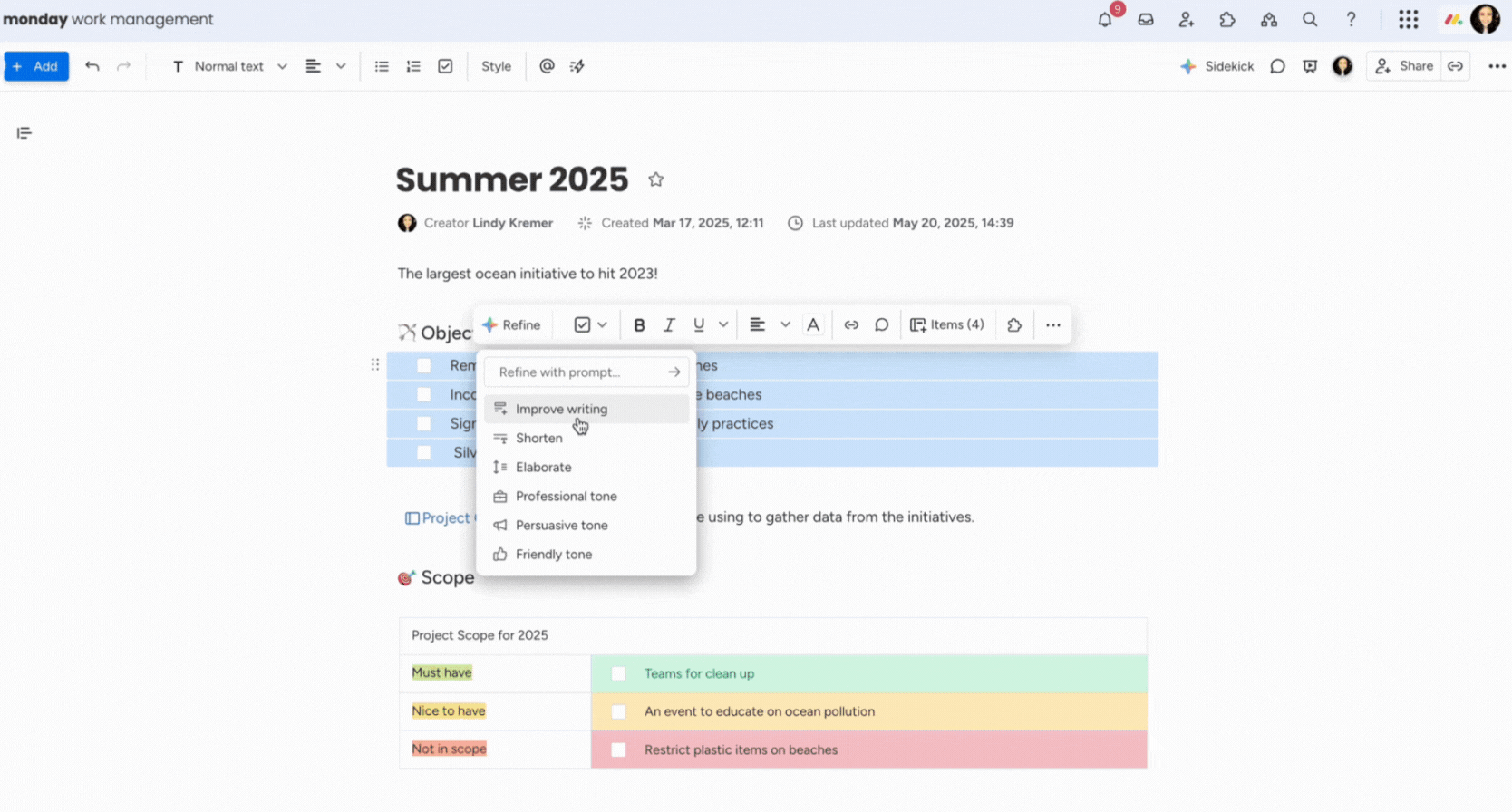 Using AI in workdocs – Support
