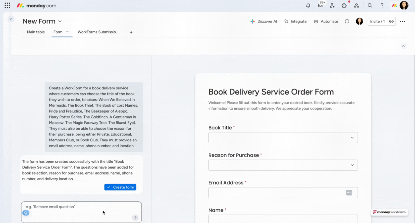 Crie um WorkForm com IA – Support