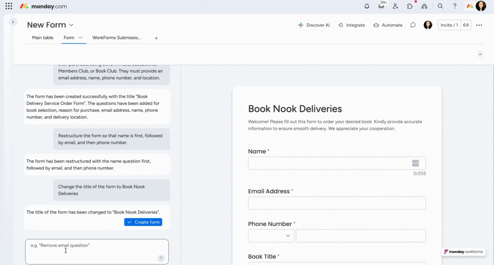 Crie um WorkForm com IA – Support