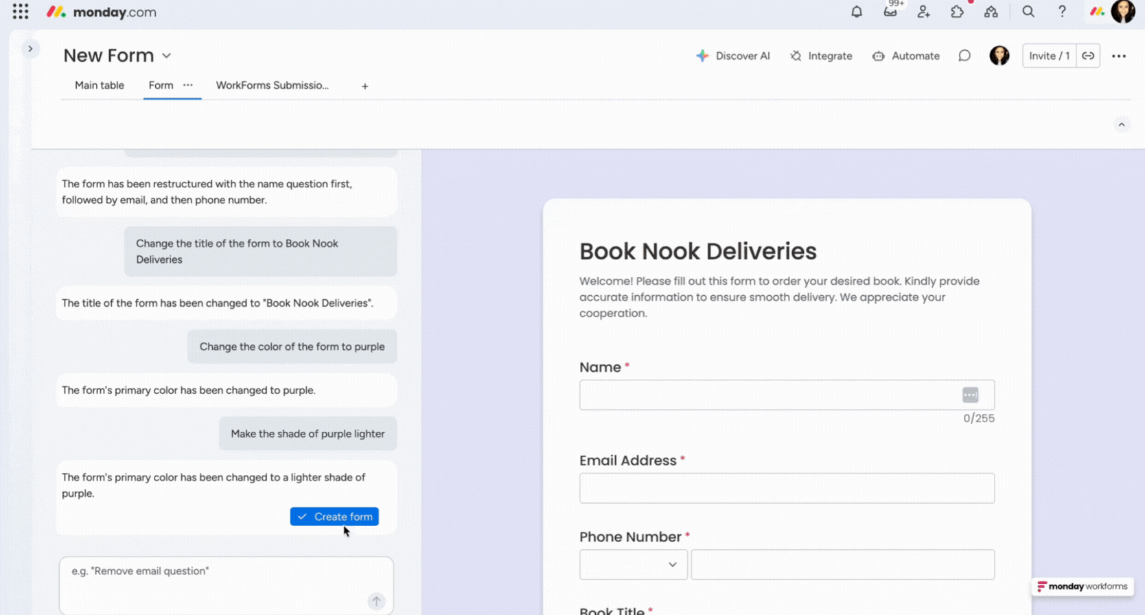 Crie um WorkForm com IA – Support
