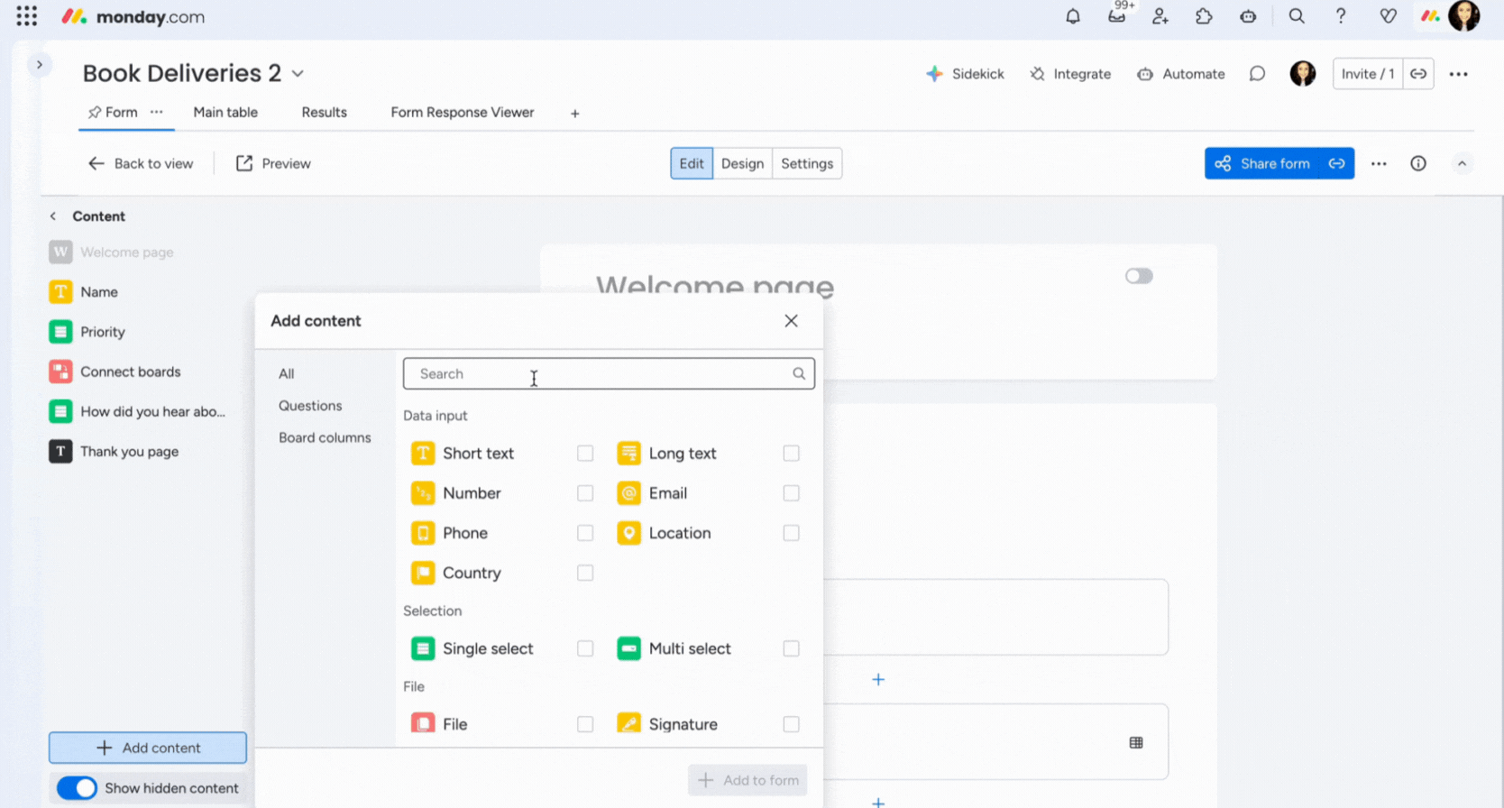 WorkForms question types – Support