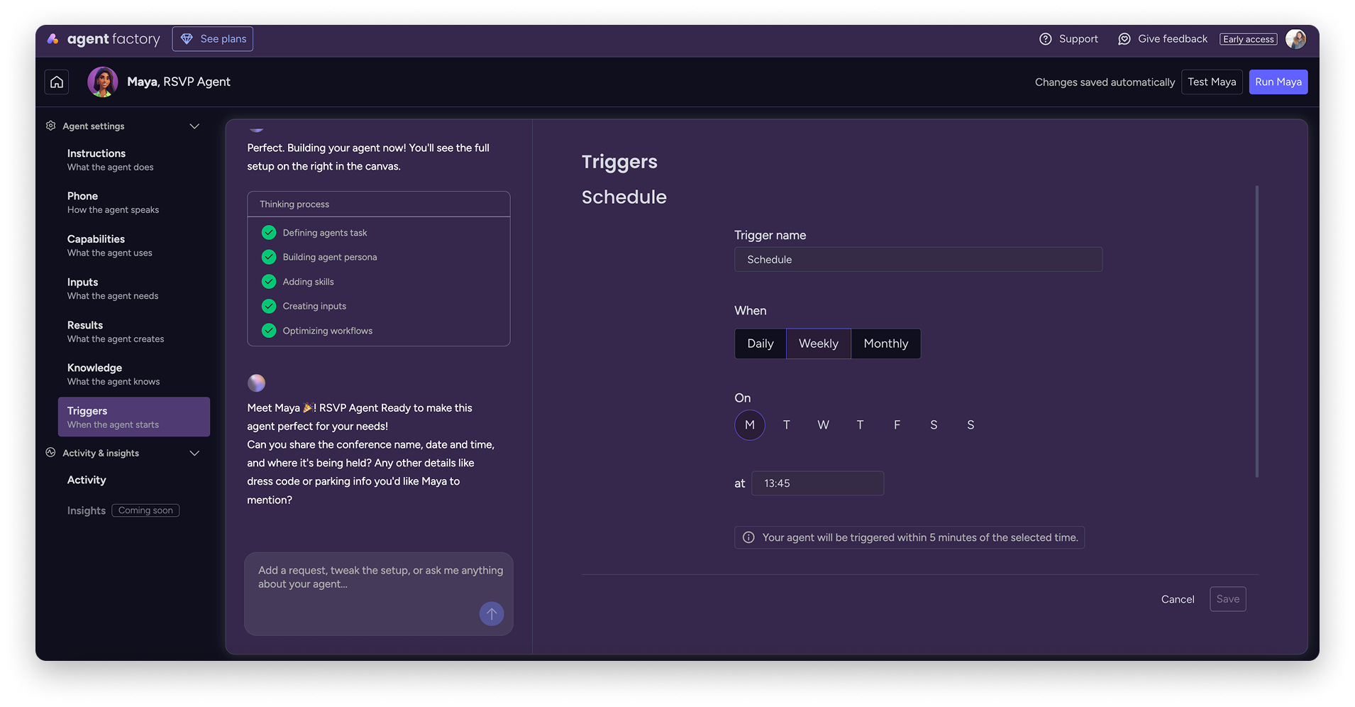 Agent factory automation triggers – Support
