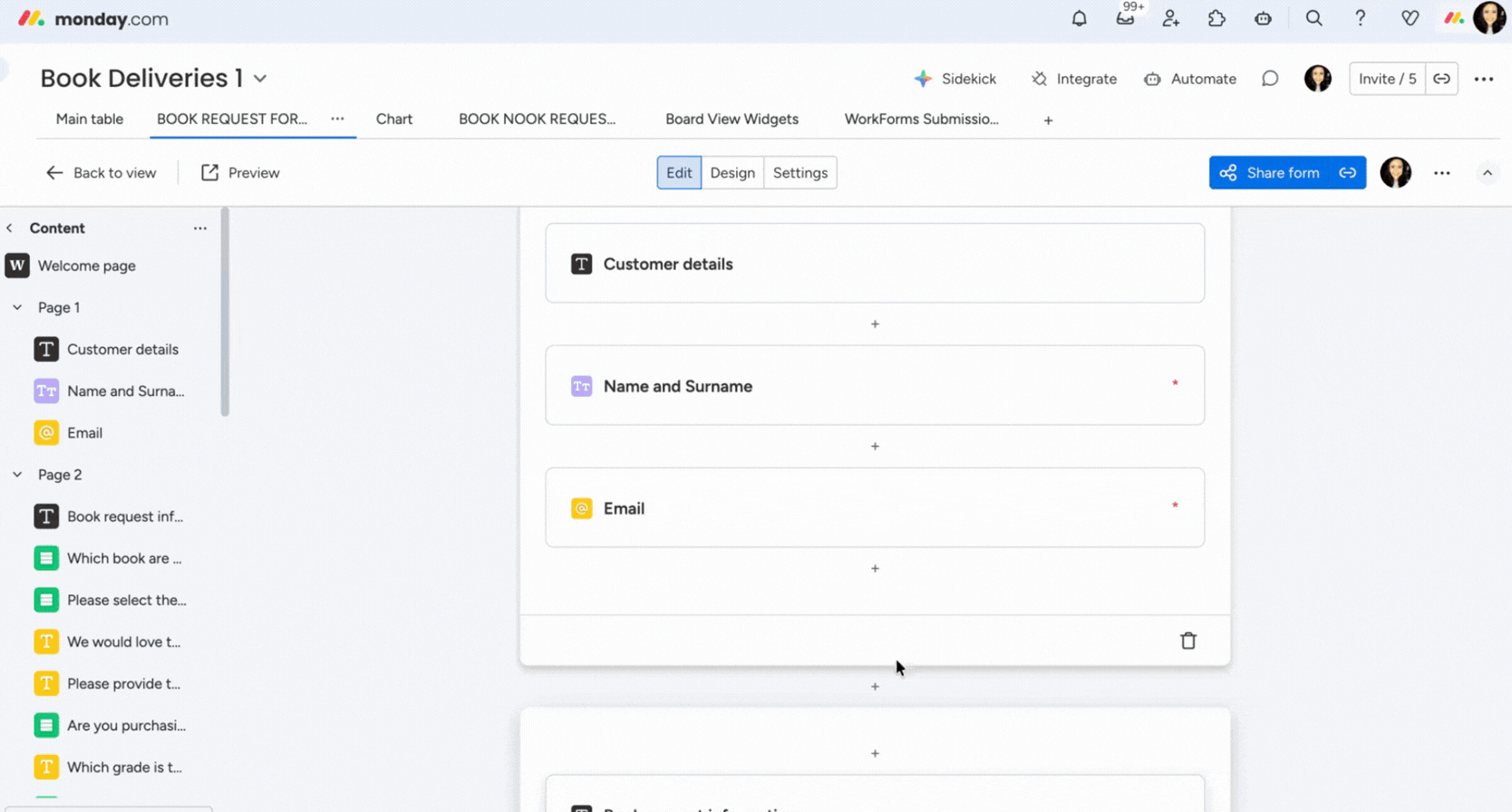 Build your WorkForm – Support