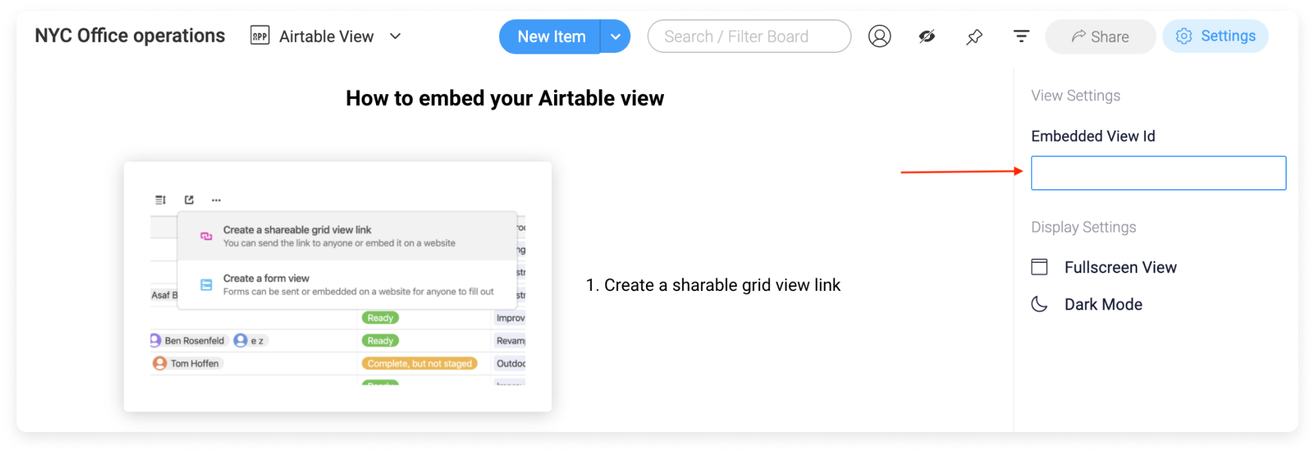 Embedded Airtable View & Widget – Support
