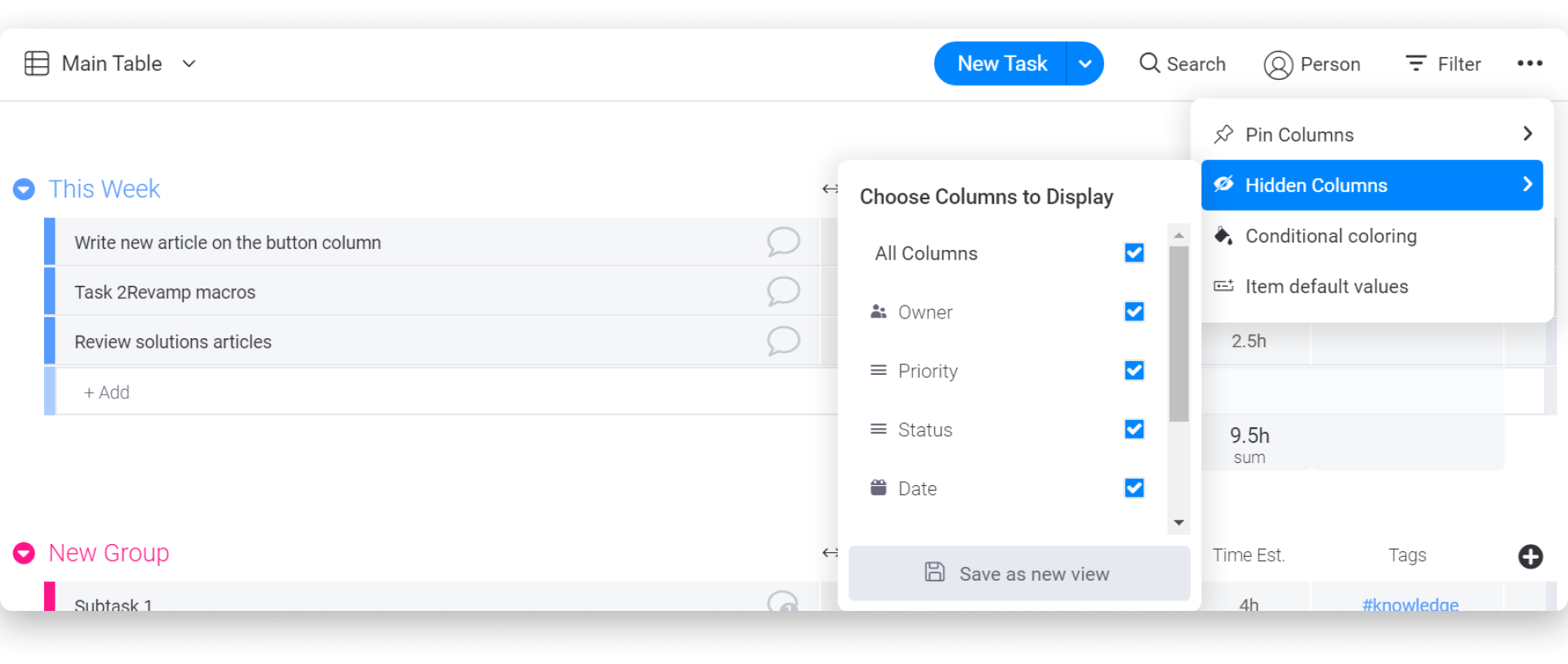 Hiding Columns On Your Board Support