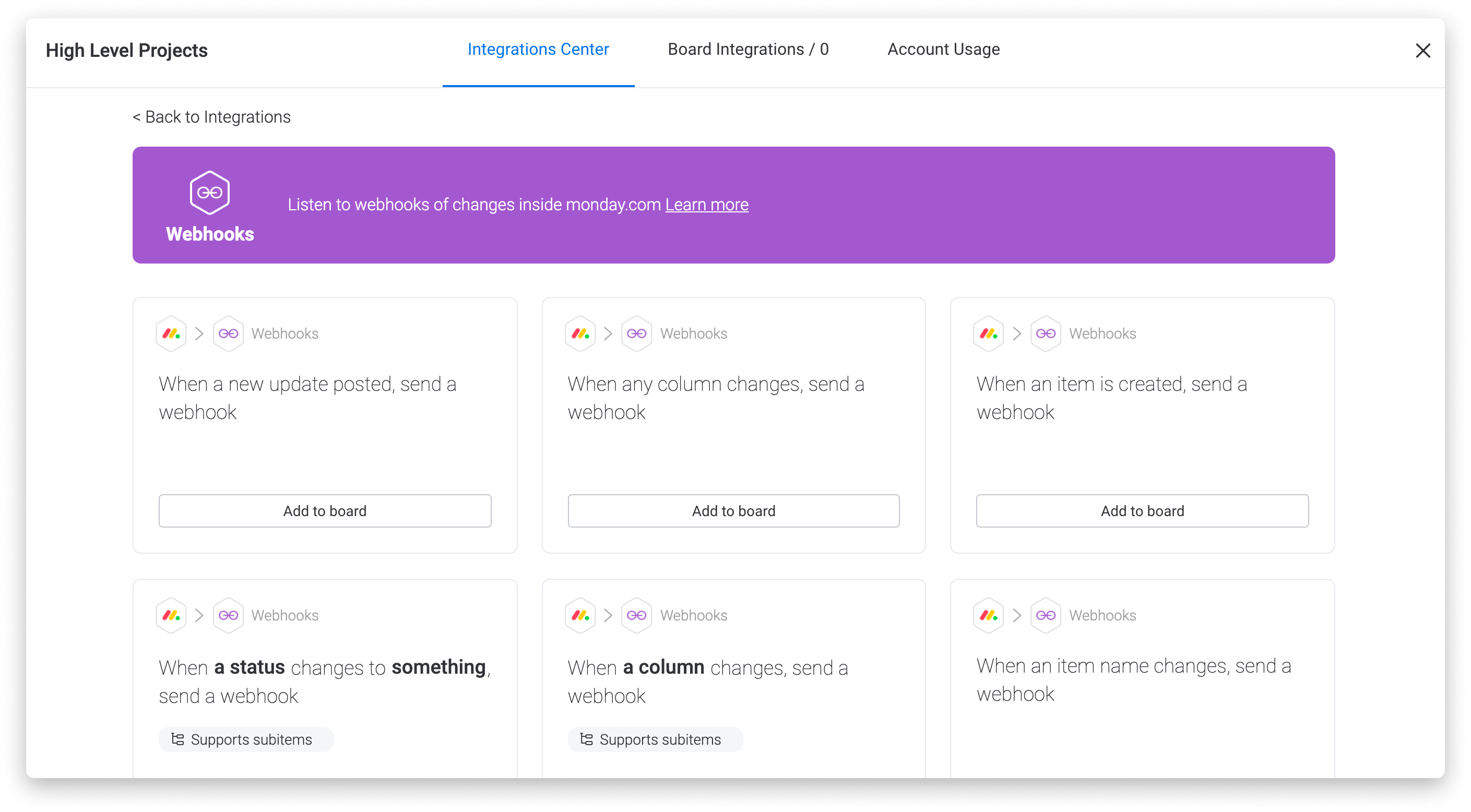 Webhook integration – Support