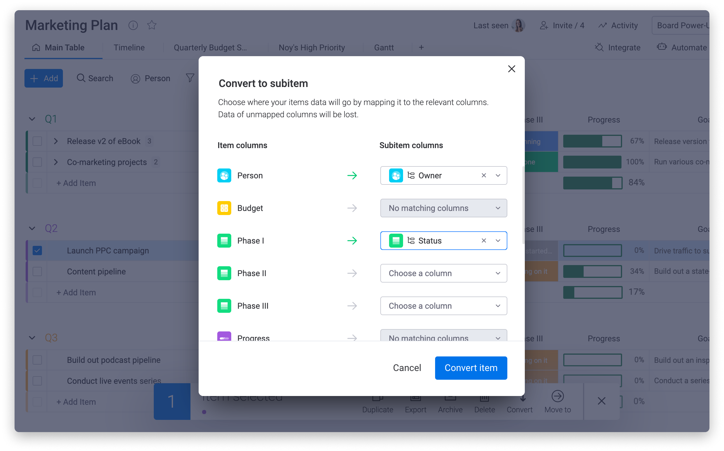 All about subitems – Support
