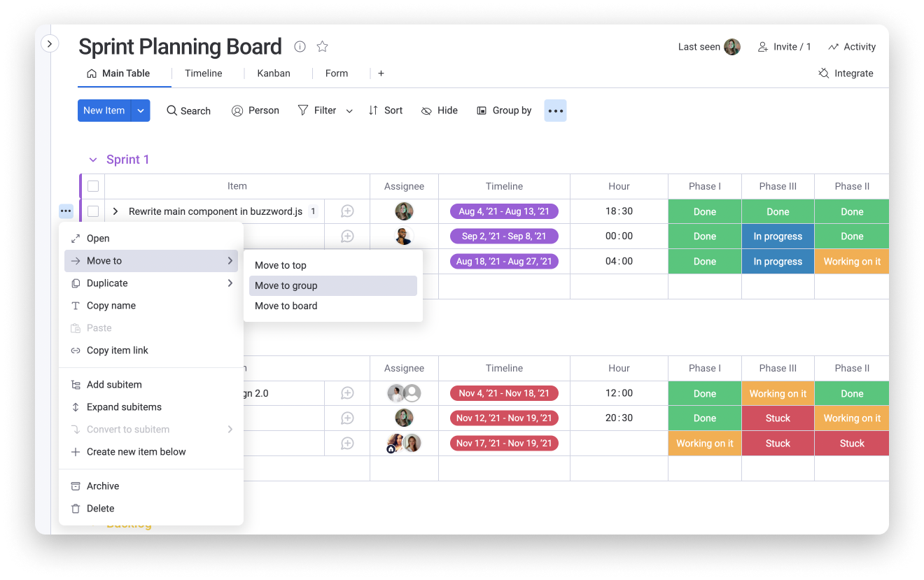How To Move A Group Item Or Subitem Support