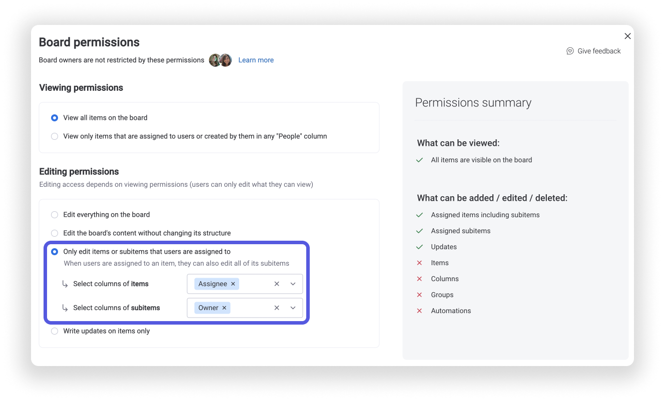 Board permissions – Support