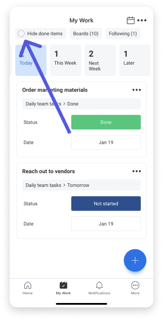 Mobile app - My Work – Support